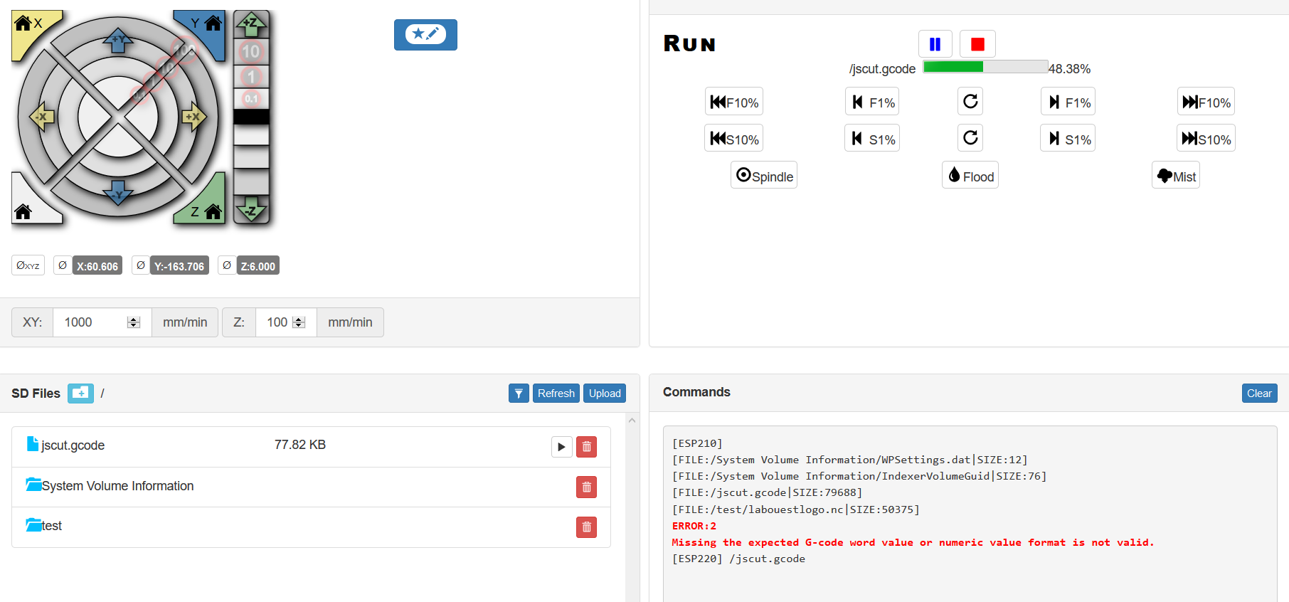 Can T Run Gcode Files From The Sd Explorer In Web Ui · Issue 98 · Bdring Grbl Esp32 · Github