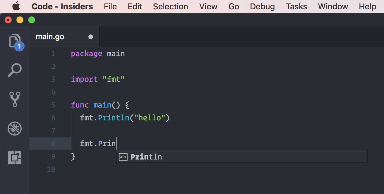 No code completion for fmt · Issue #1062 · microsoft/vscode-go · GitHub