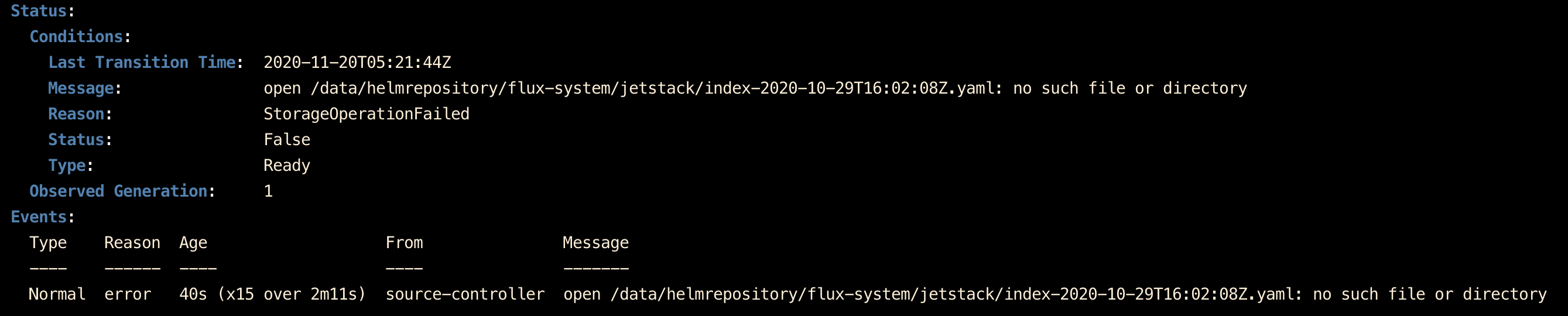 HelmChart display all error message: open /data/helmrepository/flux-system/xxx.yaml: no such ...