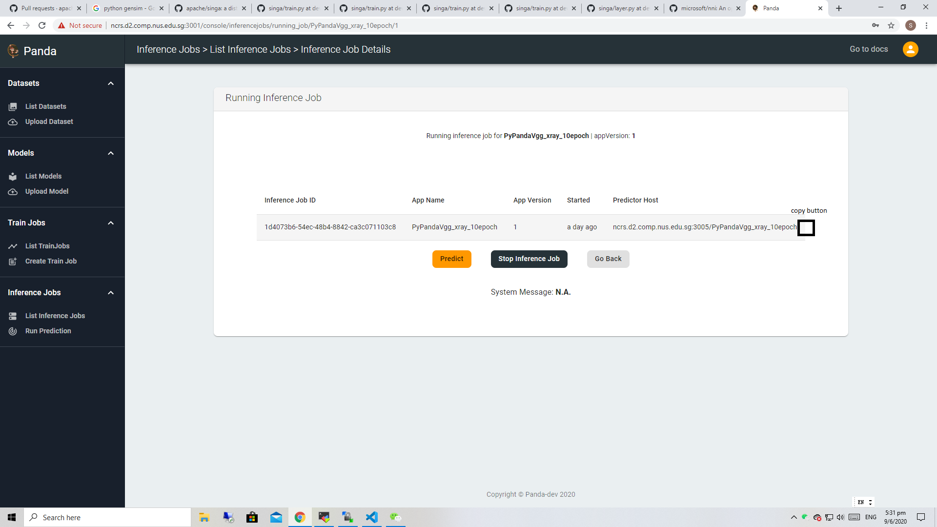 Provide a button to copy the inference host url into clipboard · Issue #25 · nusdbsystem/singa ...
