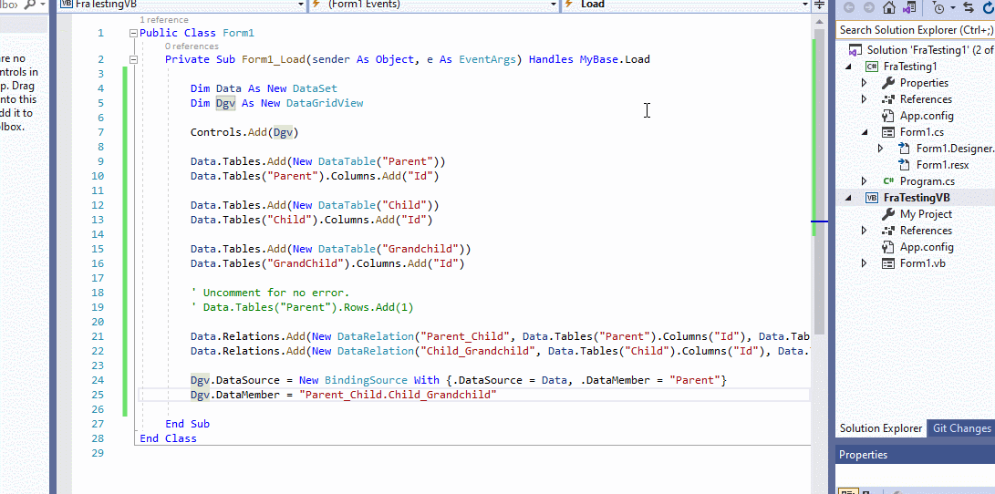 DataGridView bound to dataset's related grandchild with no records ...