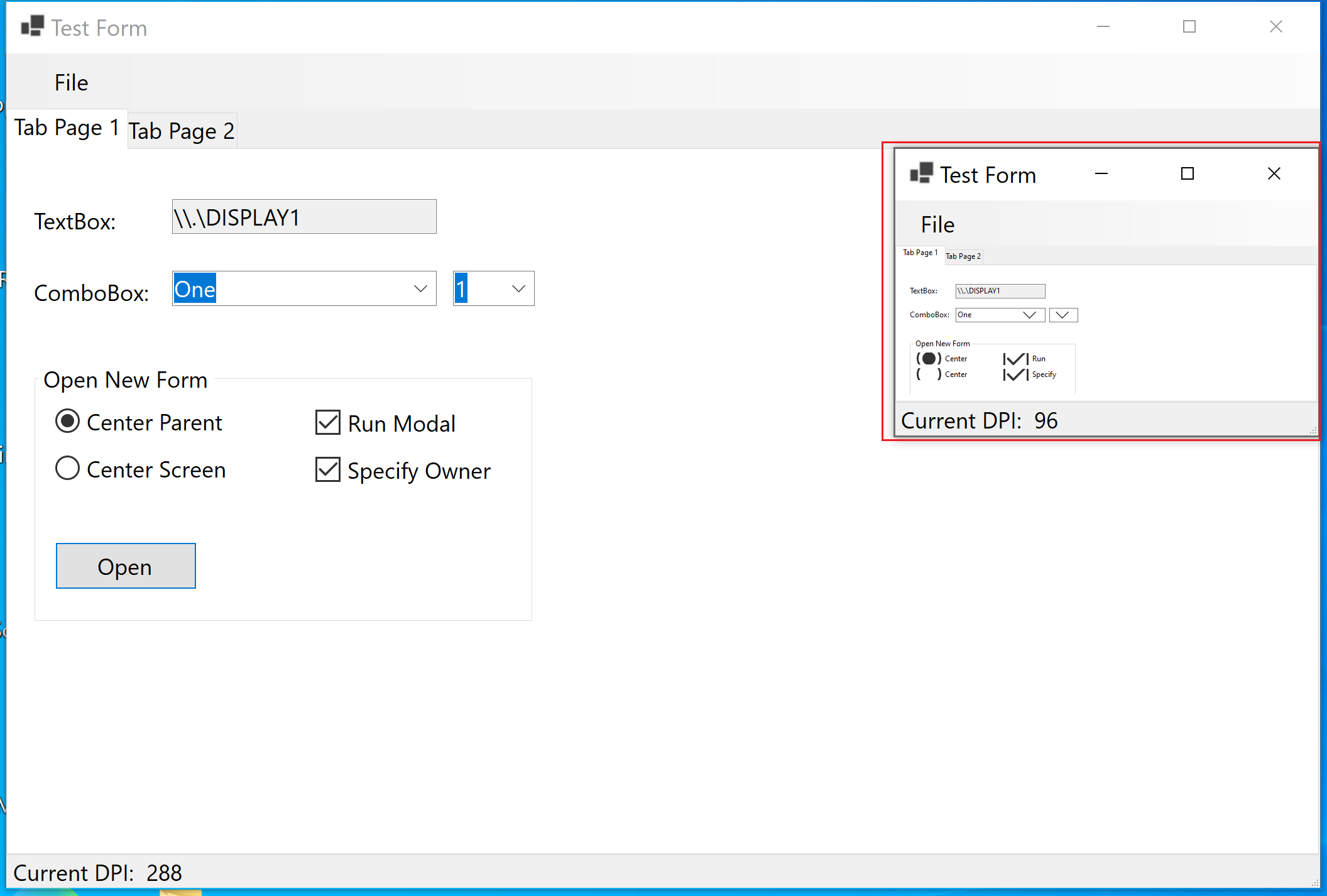 Winforms child window is not scaled according to the DPI of the monitor ...