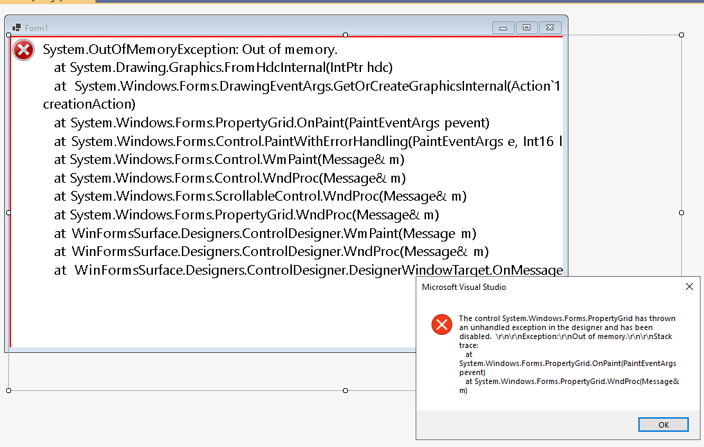 An exception dialog pops up after resized the PropertyGrid Control more one times · Issue #3662 ...