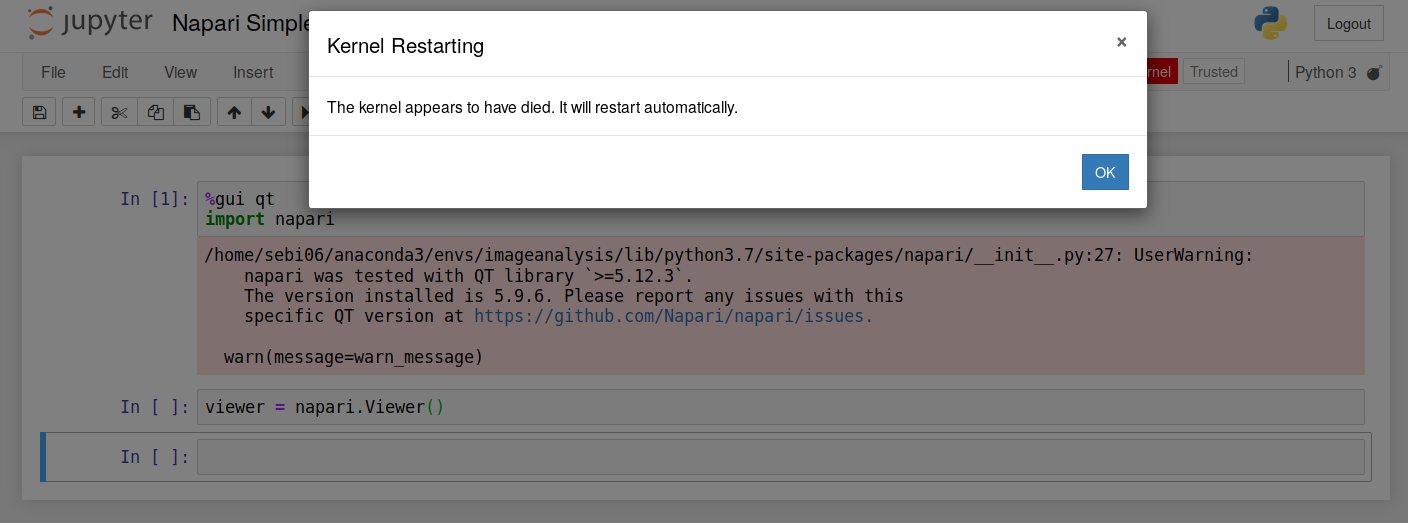 Segmentation Fault Wen Trying To Start Napari Viewer From Script · Issue 729 · Naparinapari