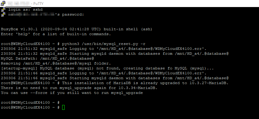 phpmyadmin Login issue WD myCloud Ex4100 mysqli::real_connect(): (HY000/2002): Connection ...