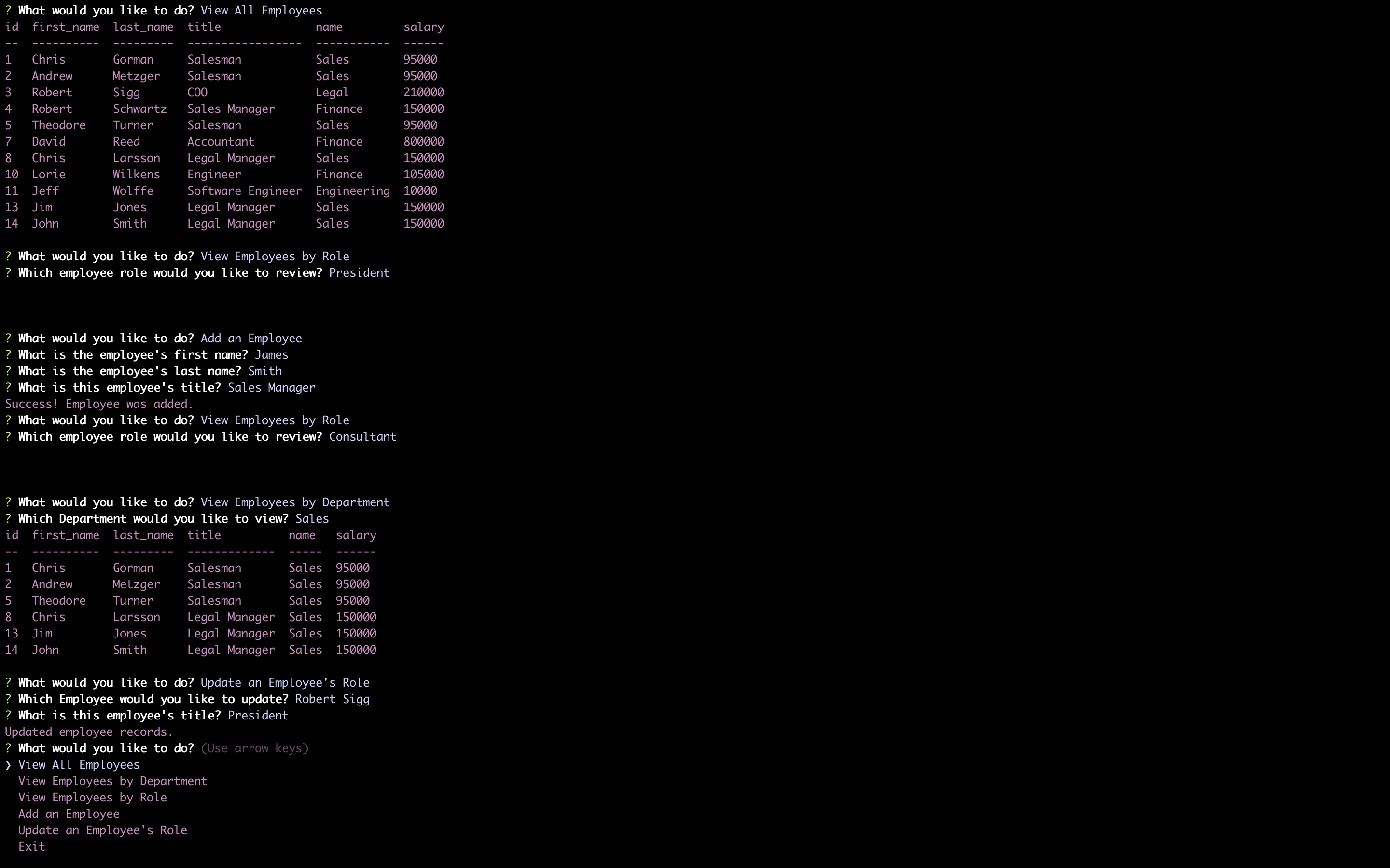 Github Fancystacksemployee Tracker 👤back End Cli Employee Tracking Database Using Node And Mysql