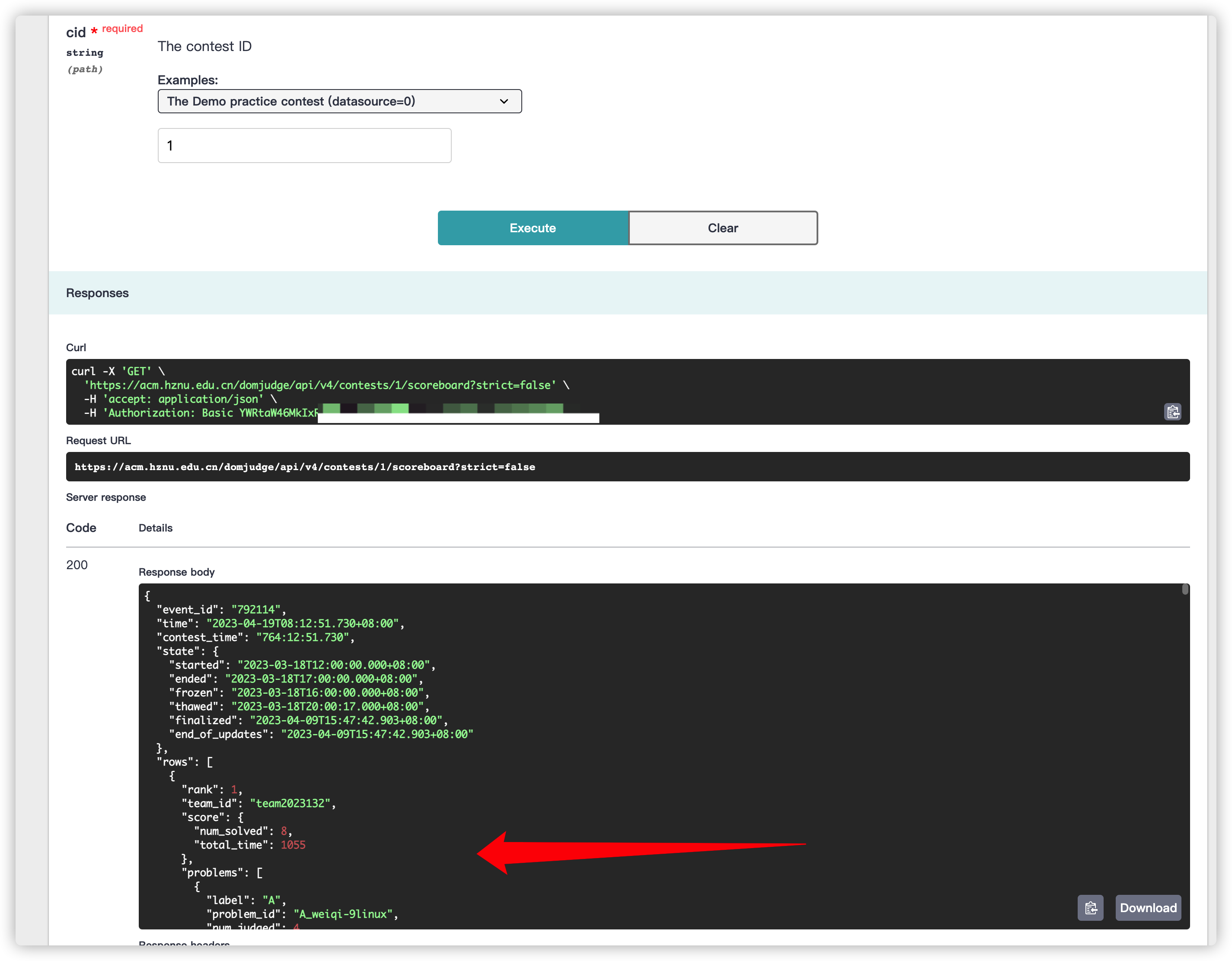 `/api/v4/contests/{cid}/scoreboard` return empty rows · Issue #1985 ...