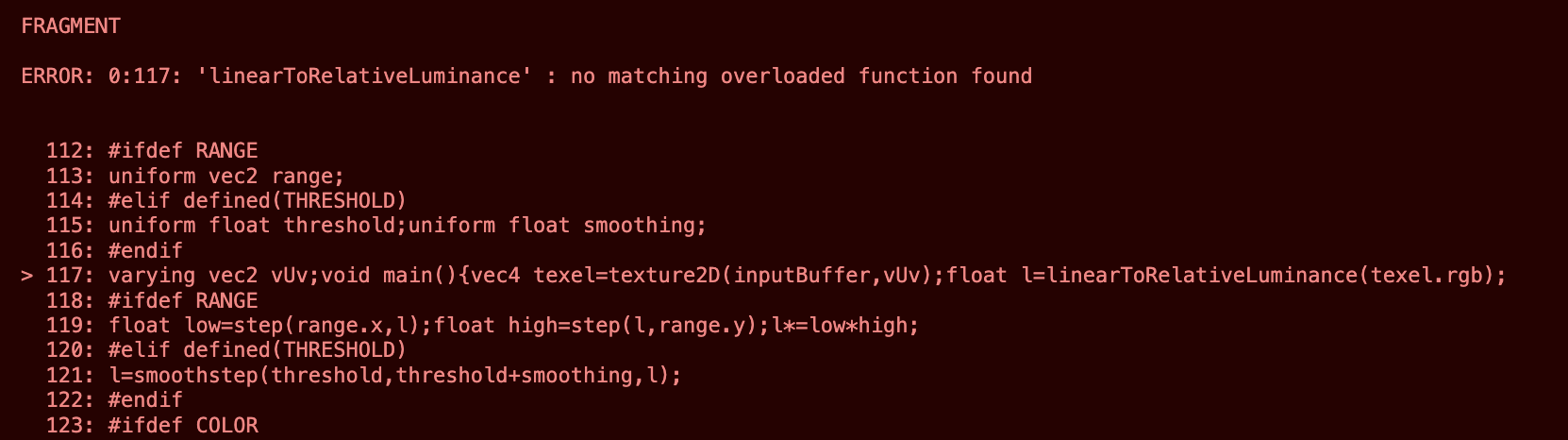"linearToRelativeLuminance()" has been renamed · Issue #394 · pmndrs/postprocessing · GitHub