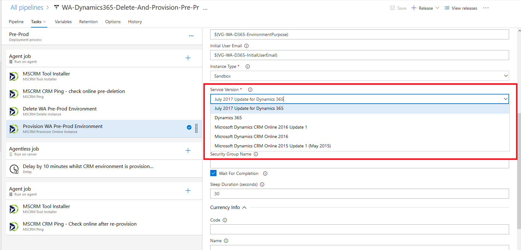 Provision Online Instance - update Service Version "Display" dropdown to include version · Issue ...