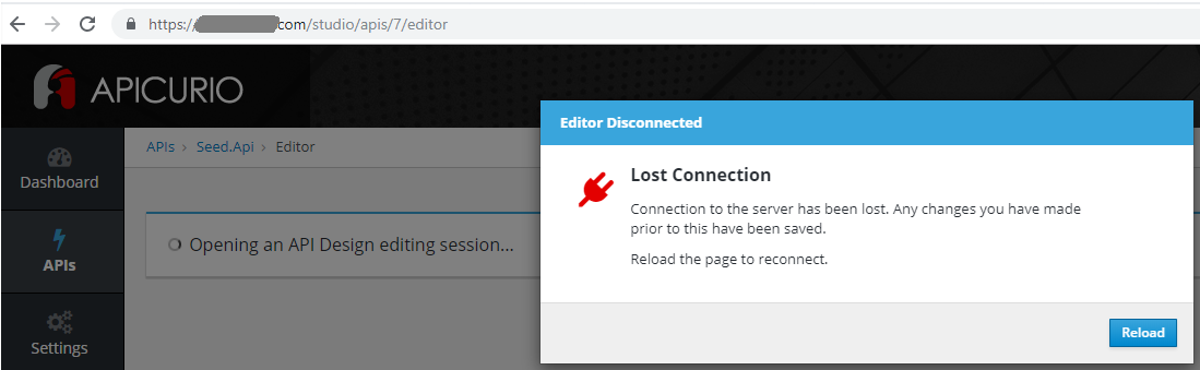 Edit API throws Editor Disconnected... Lost Connection. · Issue #813 · Apicurio/apicurio-studio ...
