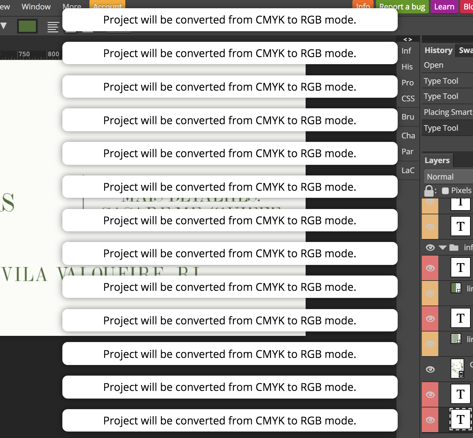 Hundreds of "Project will be converted from CMYK to RGB mode" · Issue #1163 · photopea/photopea ...