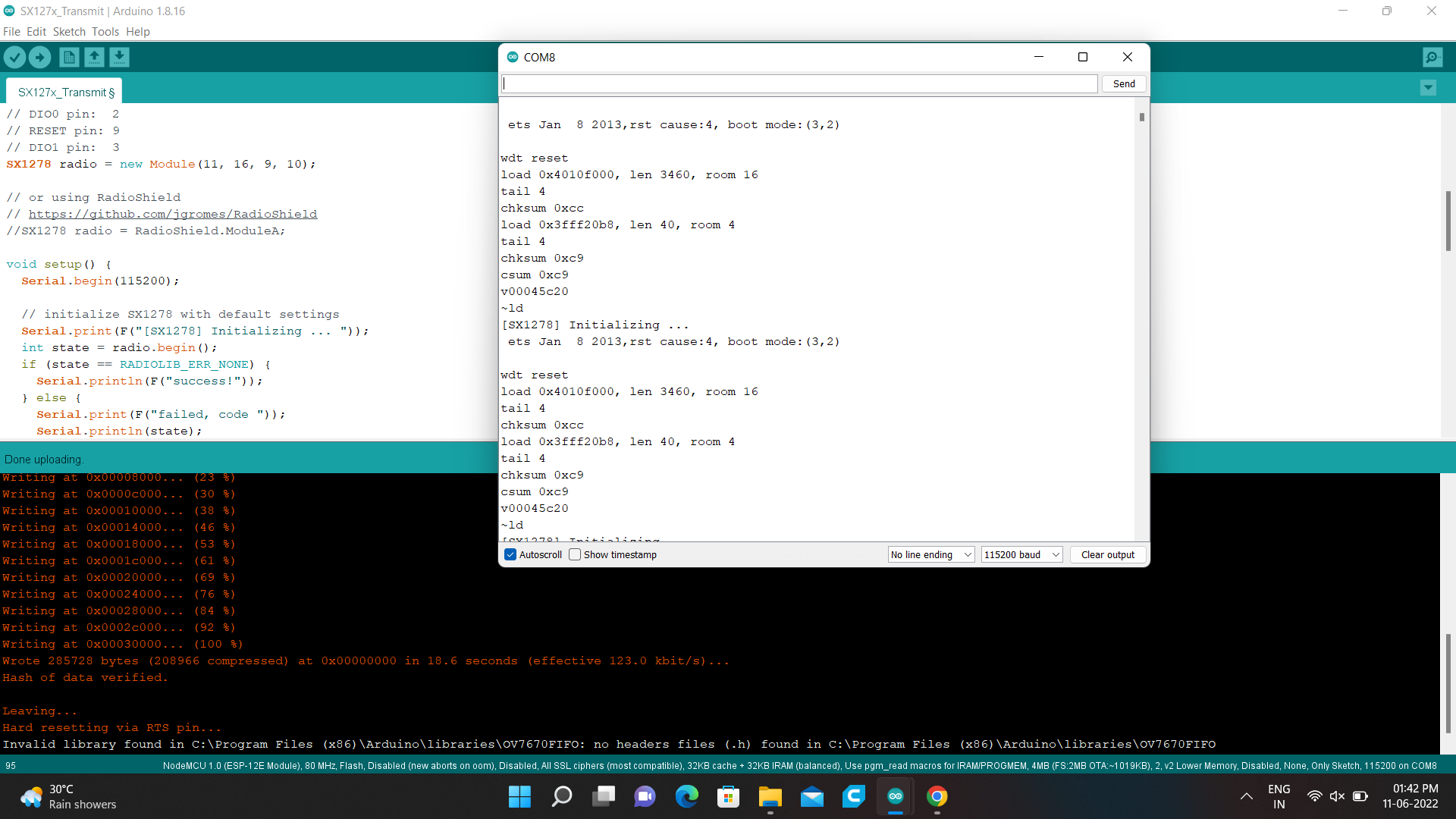 SX127x transmit.ino is not working with ESP8266 · Issue #535 · jgromes/RadioLib · GitHub