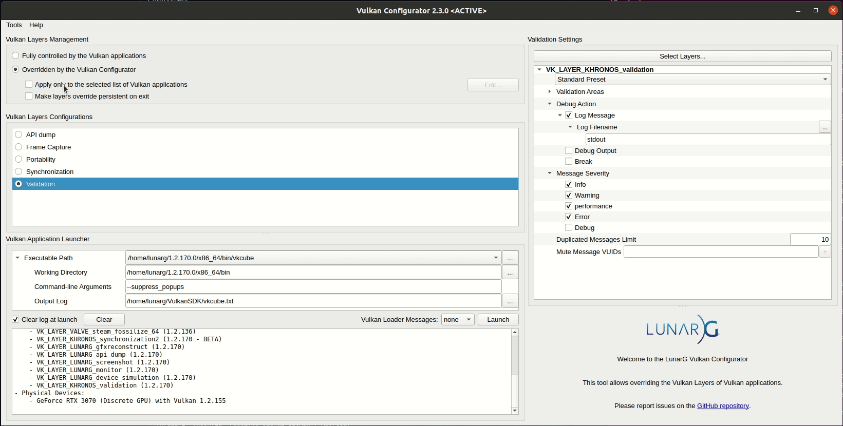 vkconfig: hangs when adding no new applications in the "Application to Override vulkan layers ...