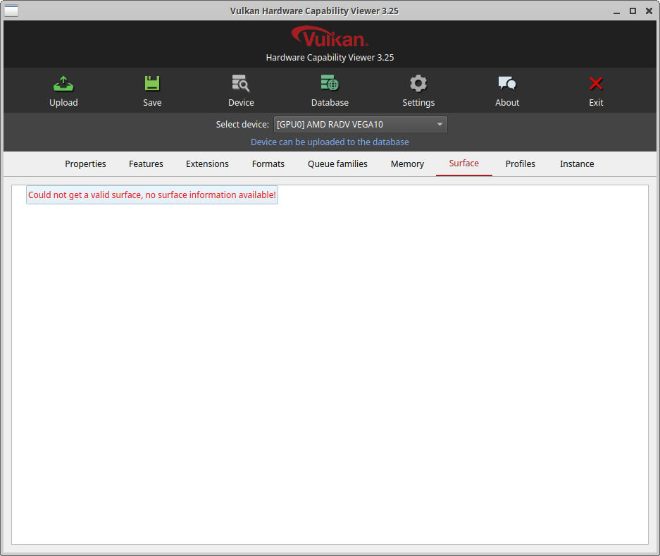 Can't get surface information · Issue #152 · SaschaWillems/VulkanCapsViewer · GitHub