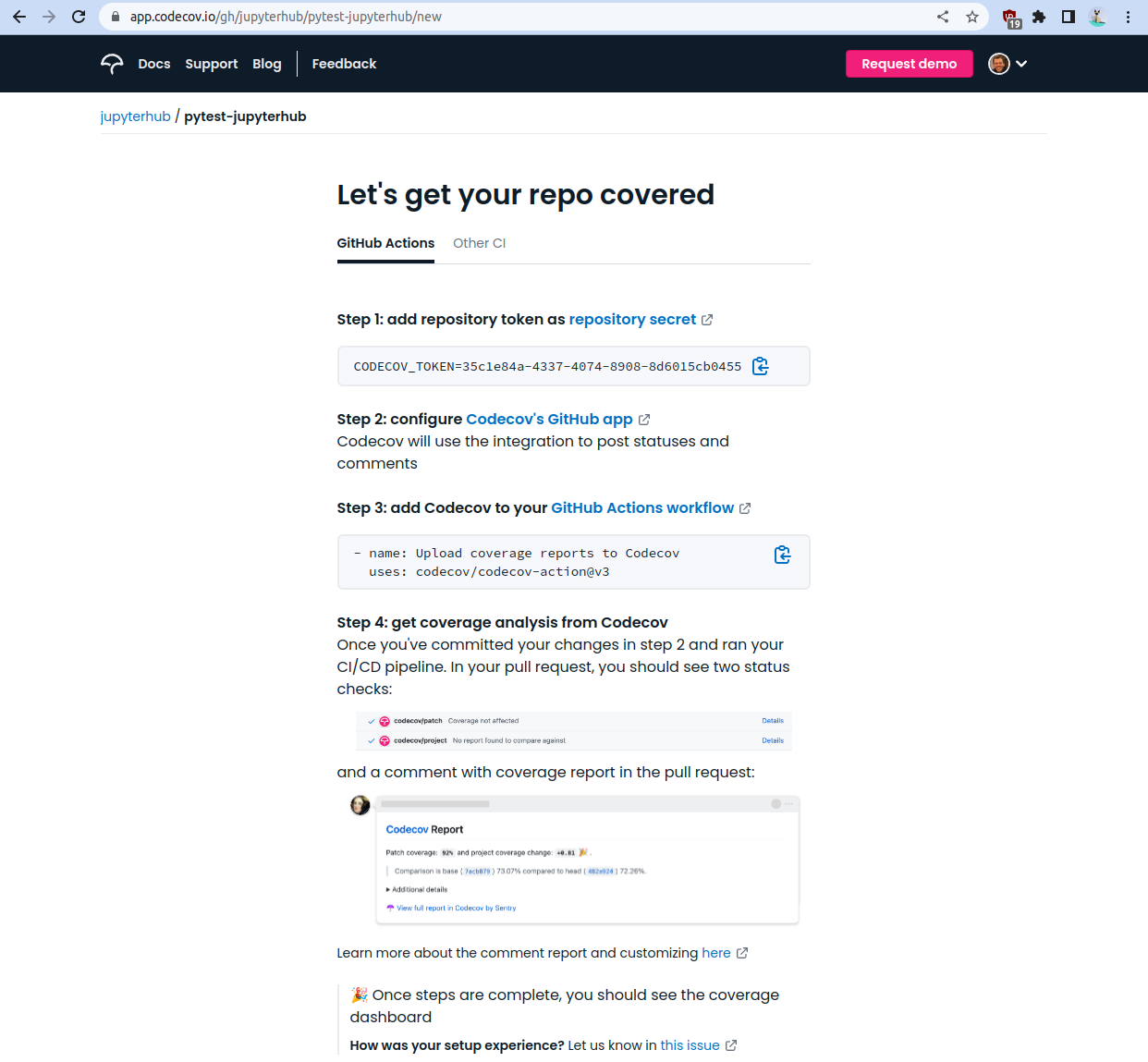 Use of codecov's service to overview test coverage - setup by default ...
