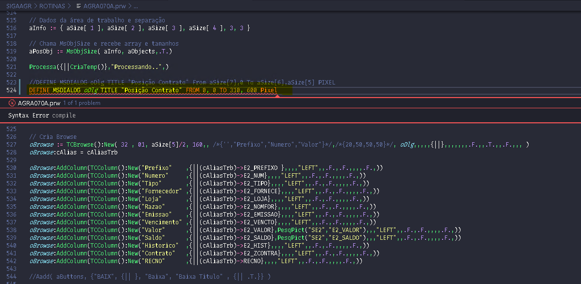 Sintax Error DEFINE MSDIALOG · Issue #679 · totvs/tds-vscode · GitHub