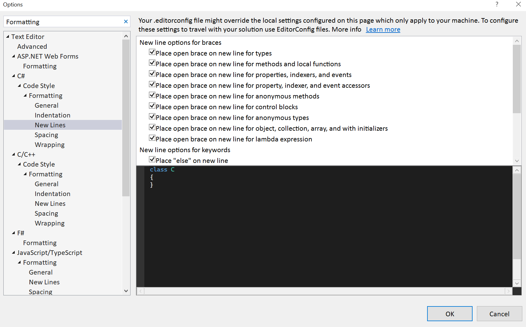 Support Additional C Formatting Options For Formatting Rules Ide0055 · Issue 67150 · Dotnet