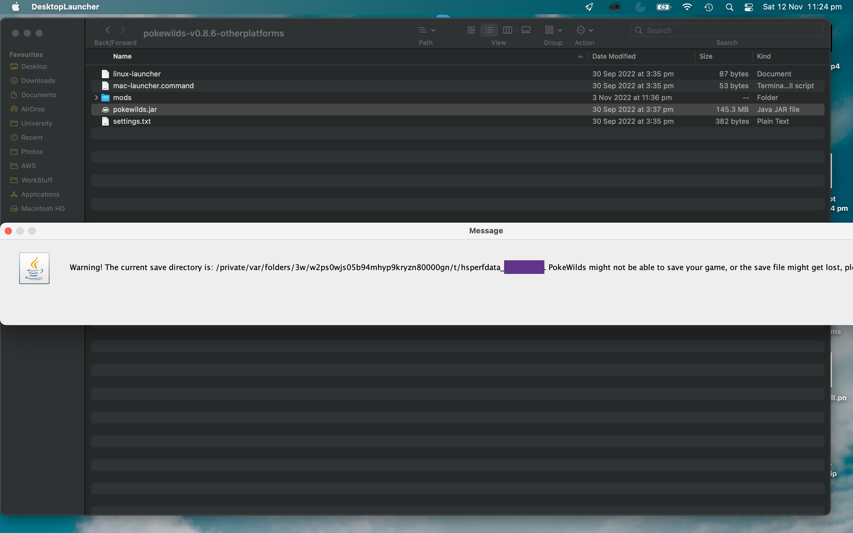 Mac - on opening jar file, really long warning appears. Game has disappeared. · Issue #285 ...