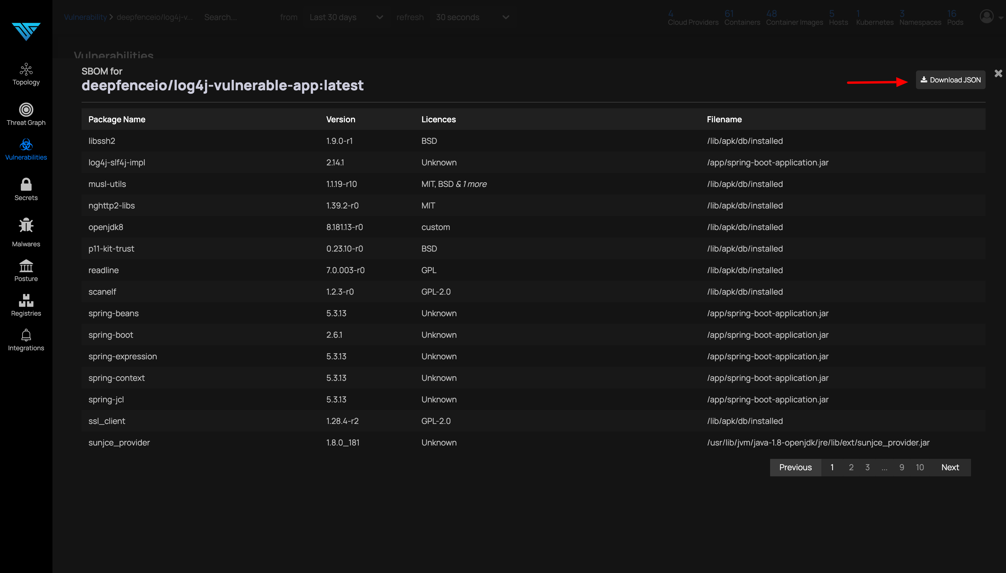 SBOM download fails for some images · Issue #1293 · deepfence/ThreatMapper · GitHub