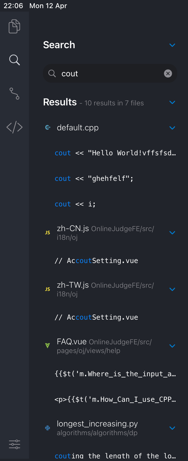 Find in folder recursively · Issue #81 · thebaselab/codeapp · GitHub