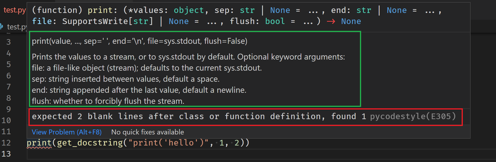 Errors appear under documentation when hovering above the error · Issue ...