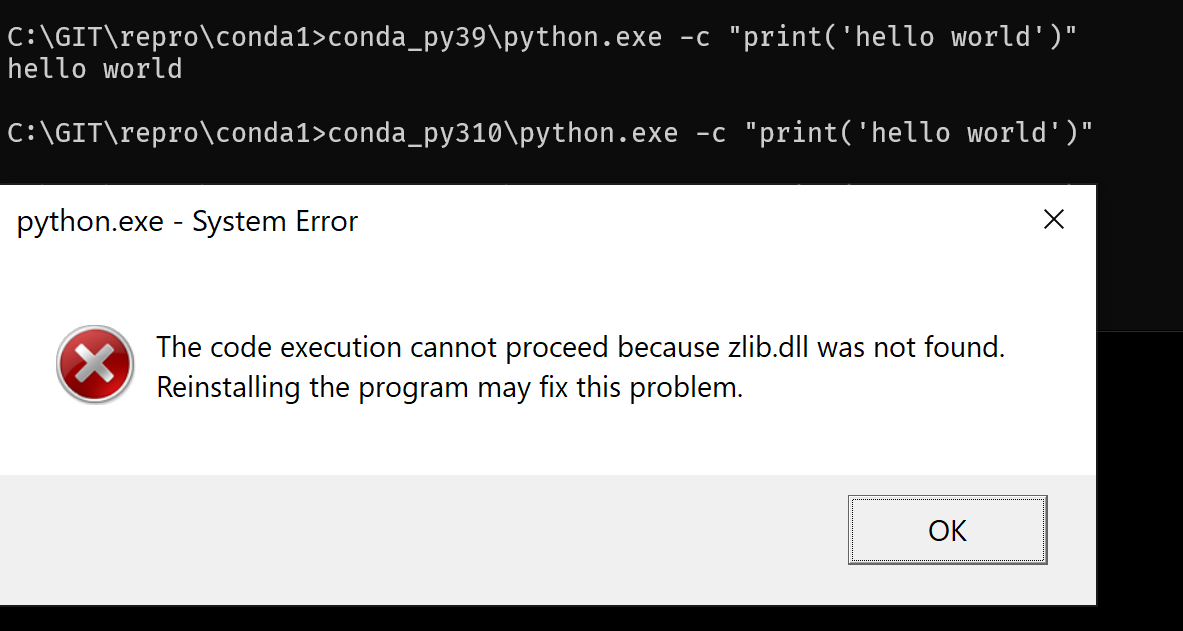 Running Python exe v3 10 From A Conda Environment Results In Zlib dll 