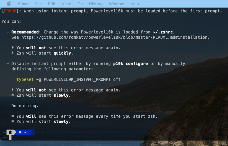 Instant prompt still error even if powerlevel10k theme is declared way above source oh my zsh ...