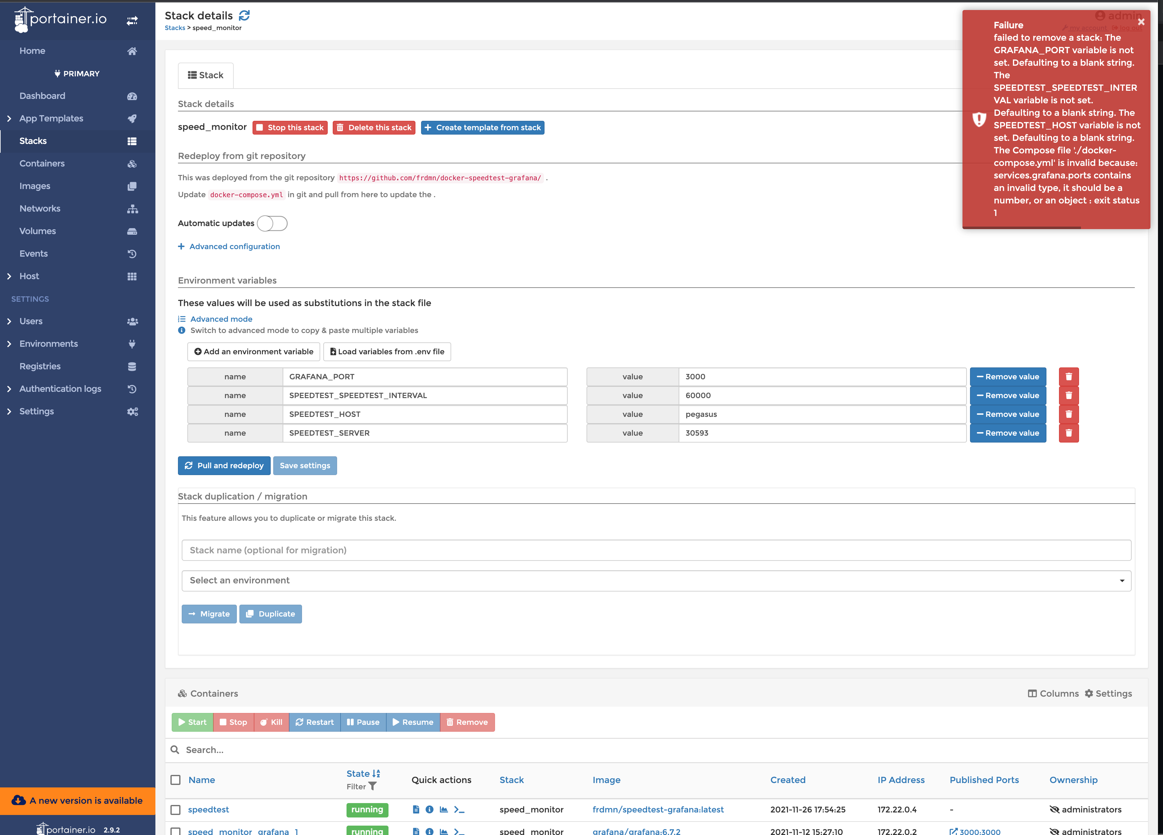 Unable to stop or remove stack (docker-standalone) · Issue #5779 · portainer/portainer · GitHub