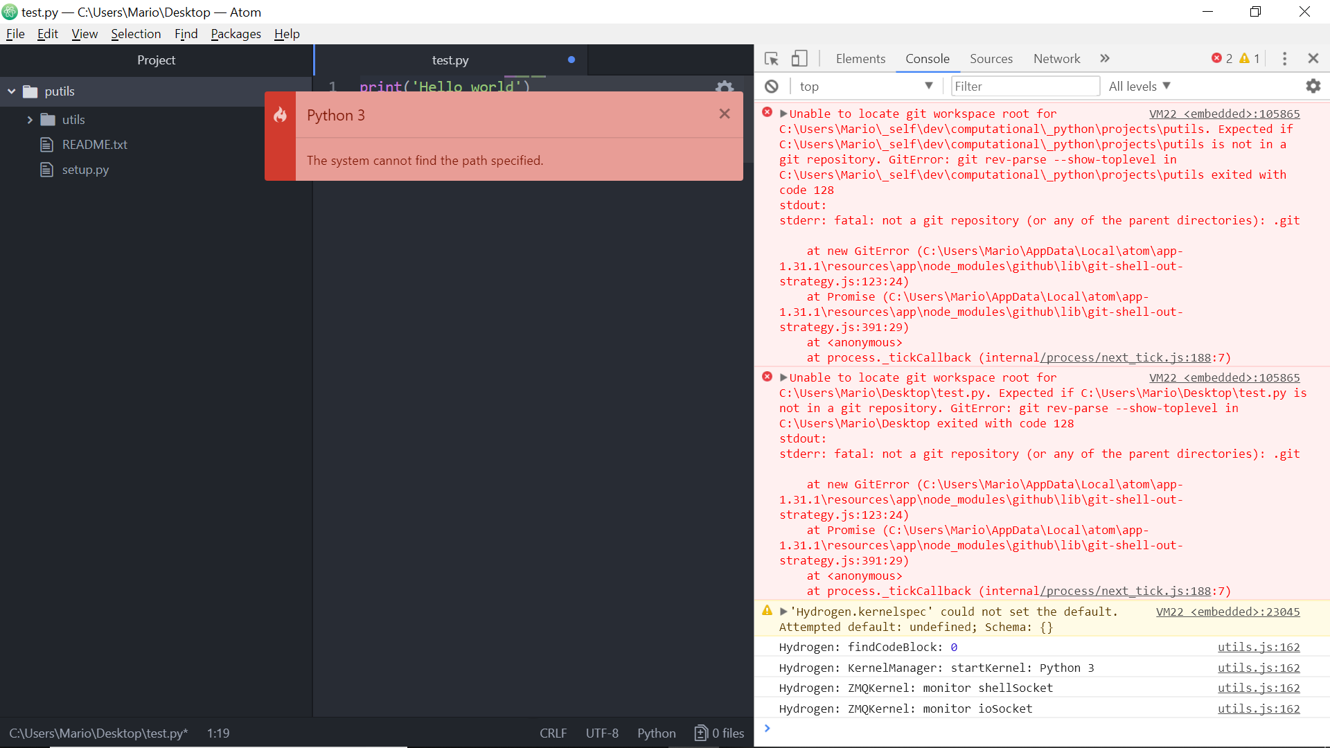 Hydrogen not able to run code - "The system cannot find the path specified" · Issue #1432 ...