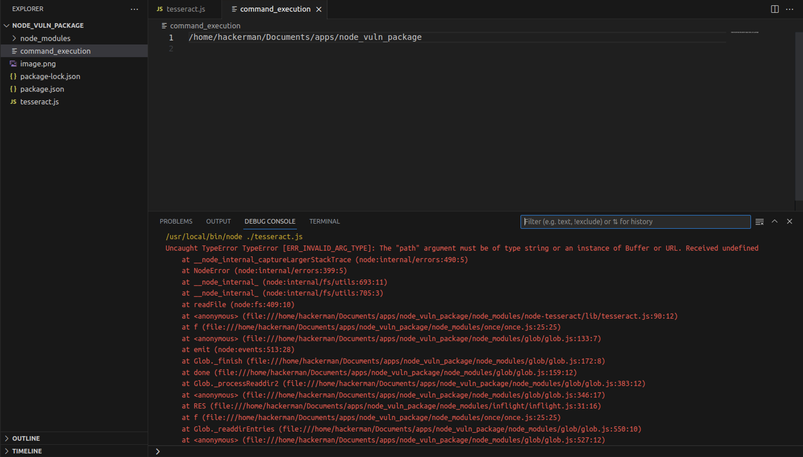 Command Injection in node-tesseract npm package · GitHub