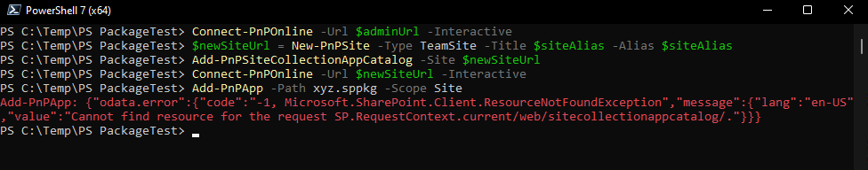 [BUG] Add-PnPApp fails with a ResourceNotFound exception. · Issue #1798 · pnp/powershell · GitHub
