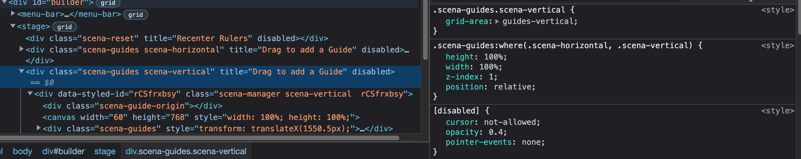 Bug: You are able to drag scroll from rulers when guides are hidden and element is disabled ...