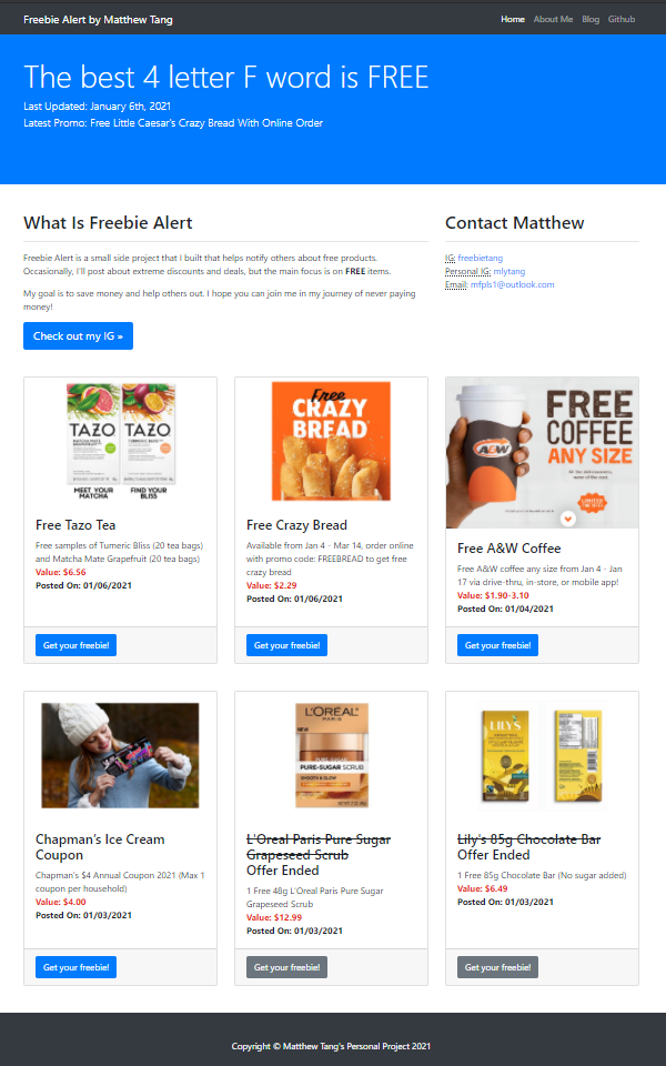 GitHub - Matt-Tang/freebie-alert: Freebie Alert is a side project that ...