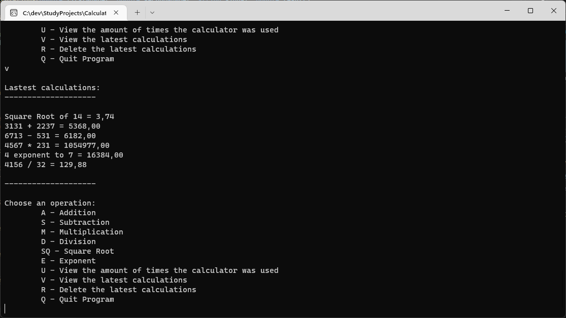 Github Marquesmwagnercalculator Calculator Console Application In C
