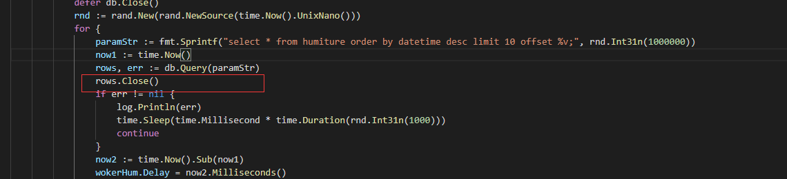 go程循环执行查询时，一会就会报错 Unable to establish connection，time.Sleep(time.Millisecond * 300)这样控制速率才不会报错 ...