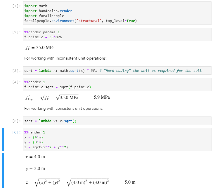 Units removed after using sqrt from math module in handcalcs · Issue ...