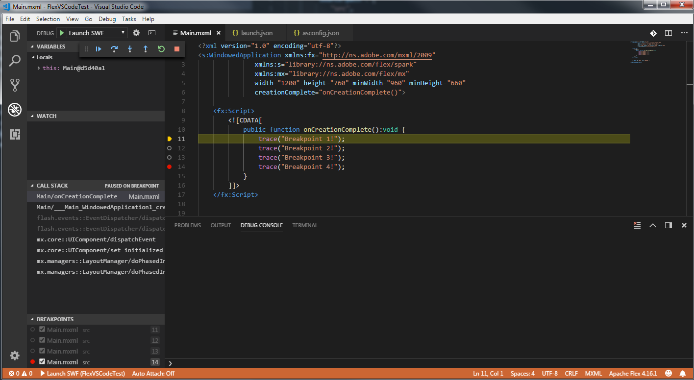 Unverified breakpoints · Issue #251 · BowlerHatLLC/vscode-as3mxml · GitHub