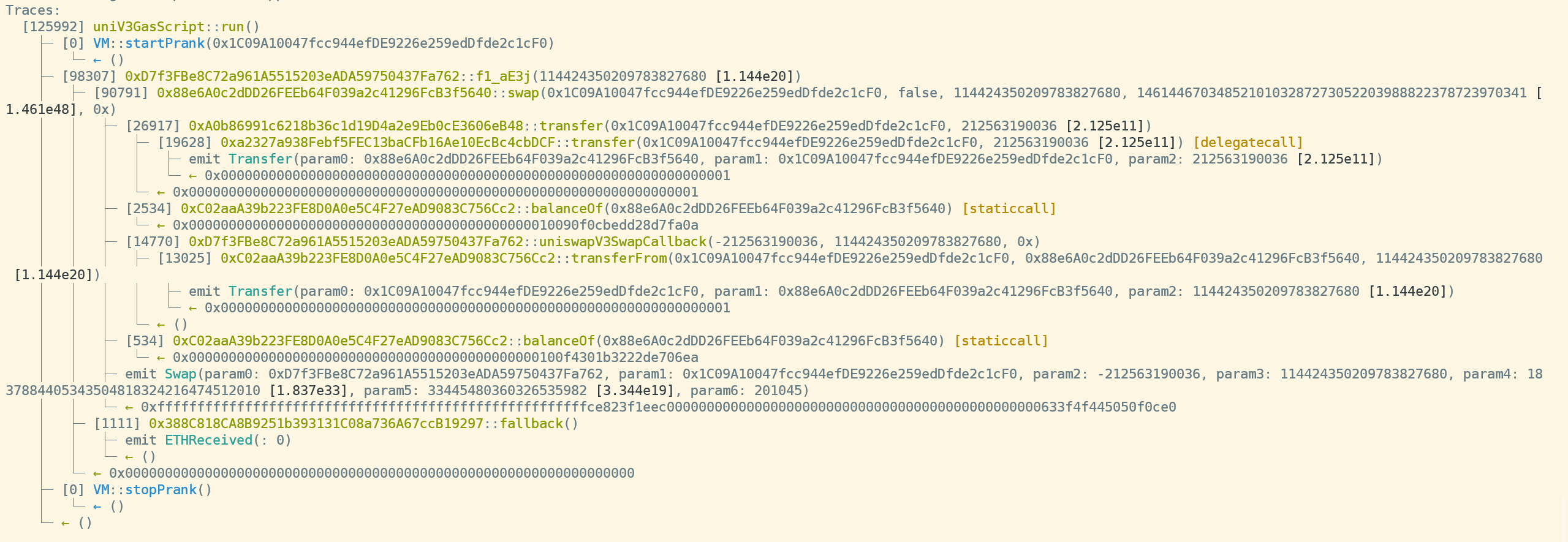 forge test -vvvv reports less gasUsed than the actual tx in mainnet ...