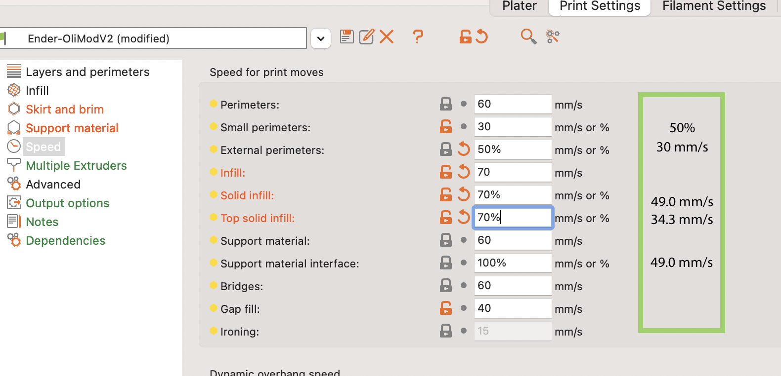 Add the speed or percentage of speed calculations next to the input ...