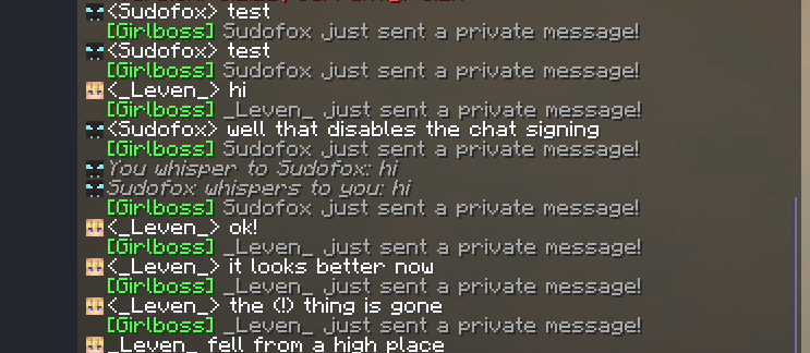 False alerts when using NoChatReports plugin on server · Issue #5 · nodusclient/girlboss · GitHub