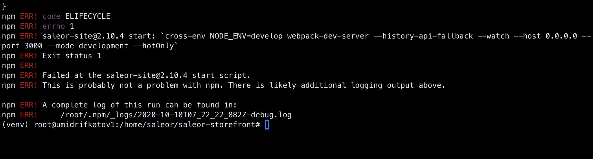 ‘npm start’ not working · Issue #920 · saleor/saleor-storefront · GitHub