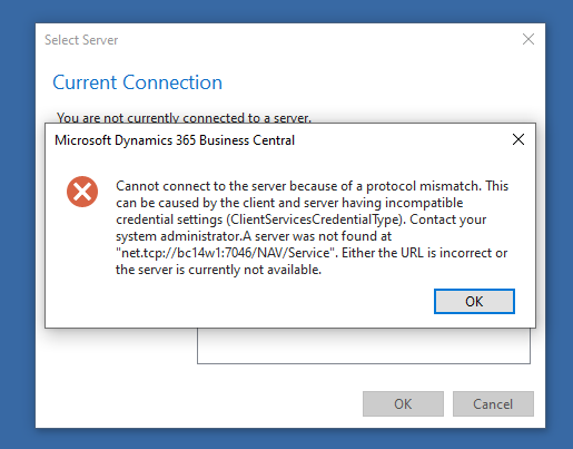 BC14 C/AL Run Codeunit from Designer failes due to protocol mismatch ...