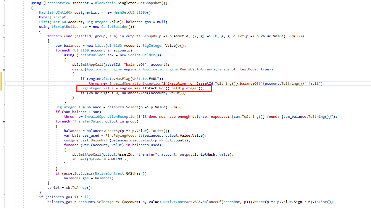 engine.ResultStack.Pop().GetBigInteger() should have null value ...
