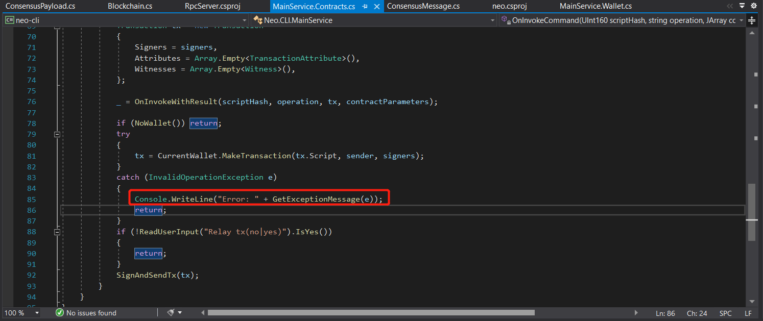 Neo Cli Isnt Able To Show Exception Msg From Smart Contract But Just