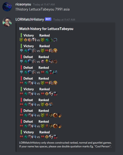 GitHub - riceonyou/LORMatchHistory: A discord bot that gives Legends of Runeterra match history