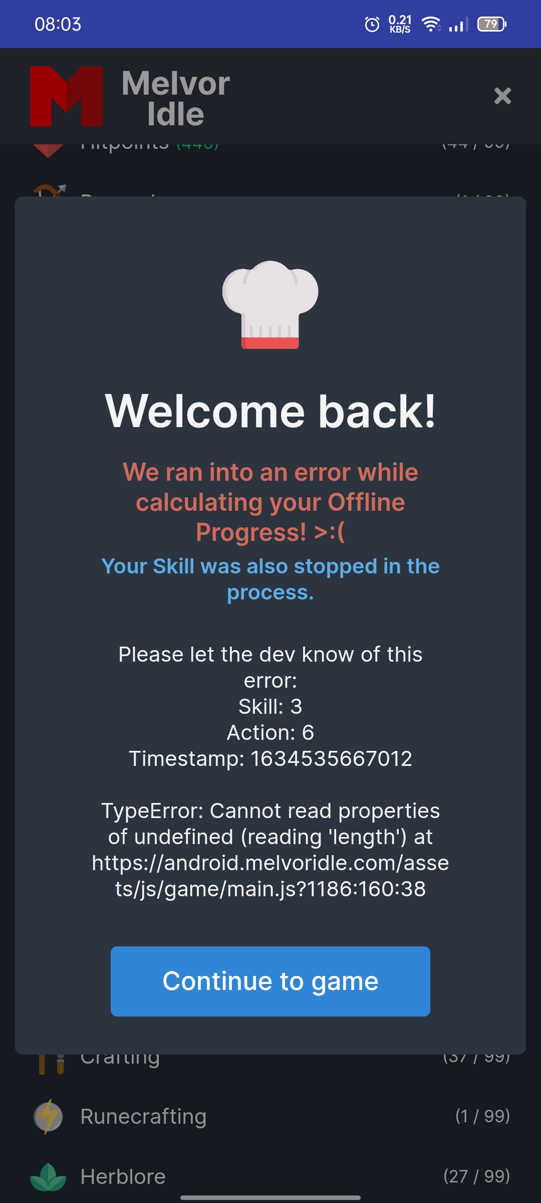 Offline Cooking Crashing with error: cannot read properties of undefined · Issue #1478 ...