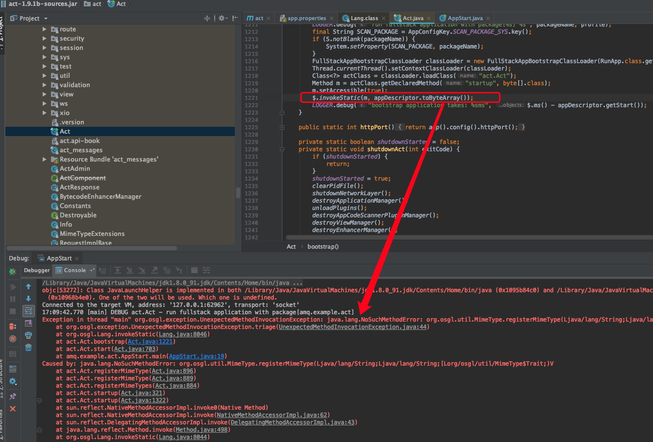 在子项目里运行act 报错:org Osgl Exception Unexpectedmethodinvocationexception · Issue 1376