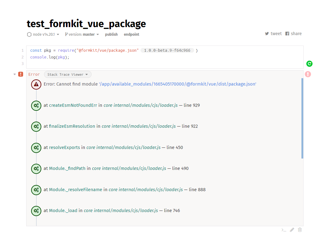expect require('@formkit/vue/package.json'), but got require('@formkit/vue/dist/package.json ...