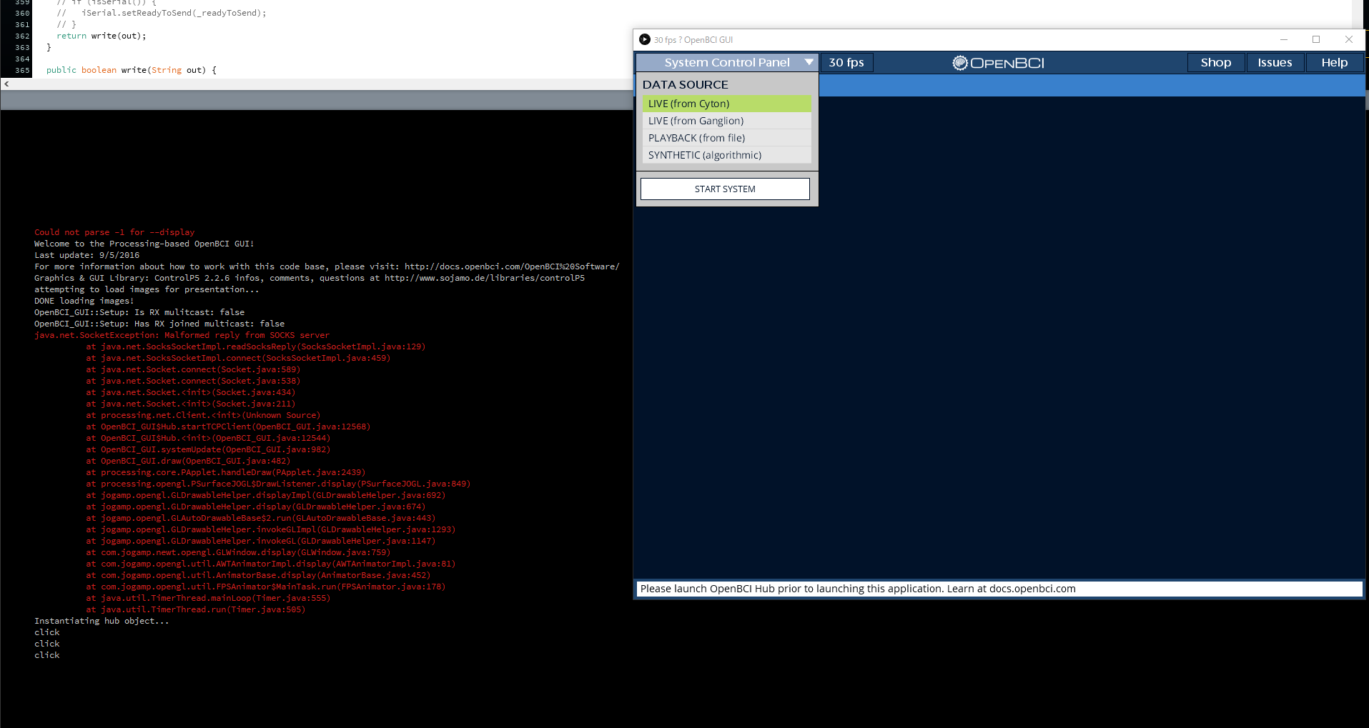 GUI hangs when trying LSL and when played by Processing IDE, hub does not work · Issue #316 ...