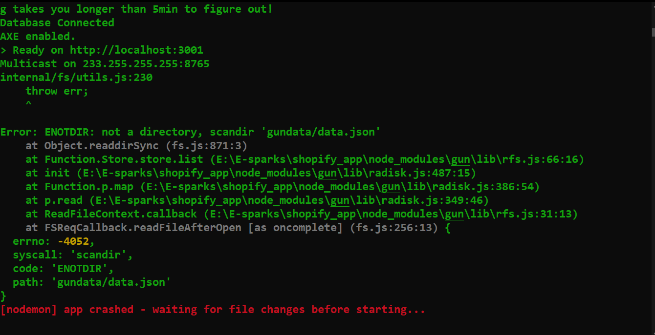 Error: ENOTDIR: not a directory, scandir 'gundata/data.json' .. · Issue #995 · amark/gun · GitHub
